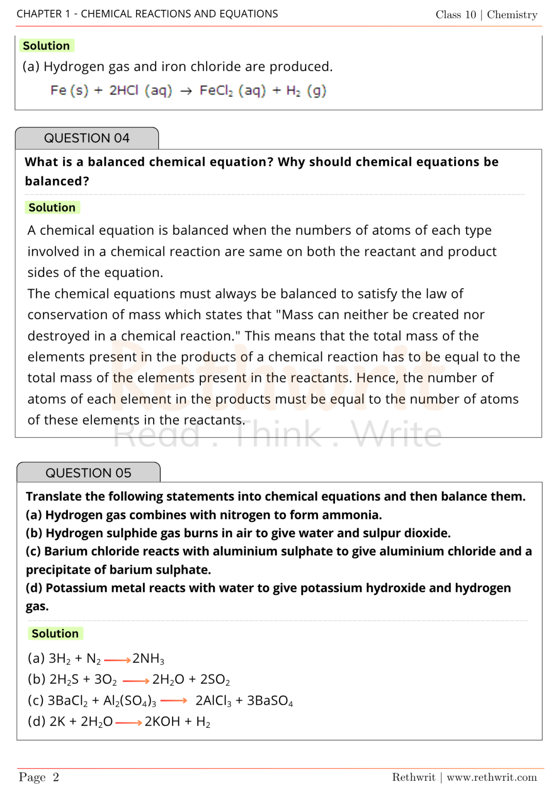 NCERT Solutions for Chapter 1 - Chemical Reactions and Equations ...