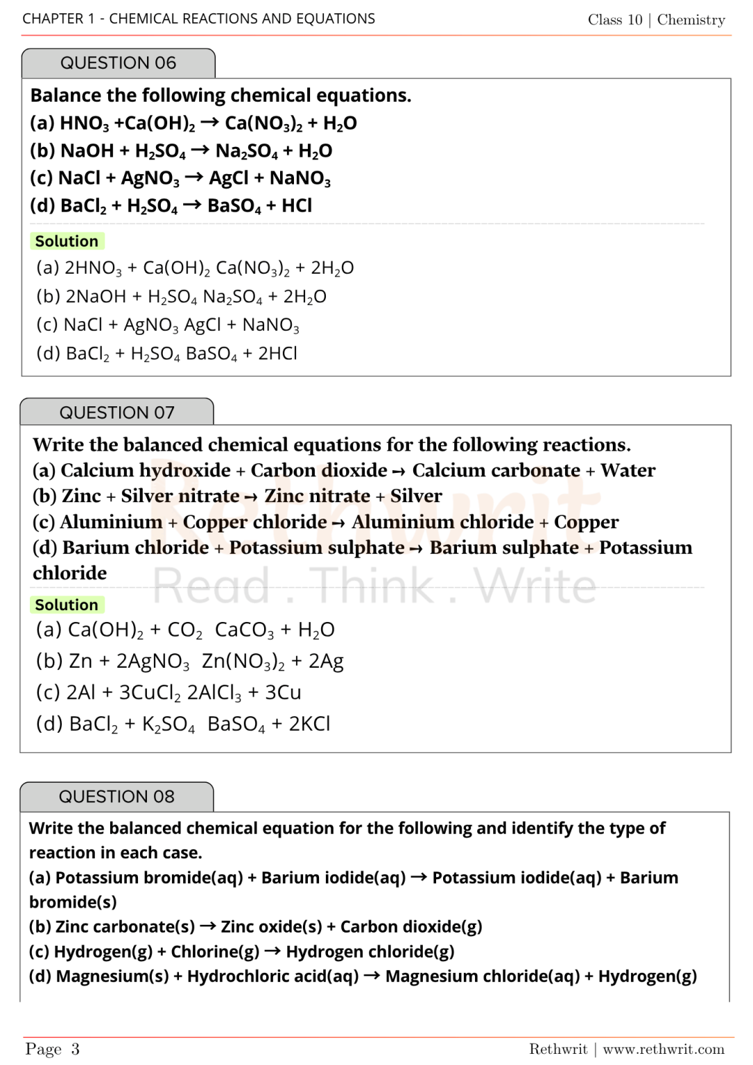 NCERT Solutions for Chapter 1 - Chemical Reactions and Equations ...