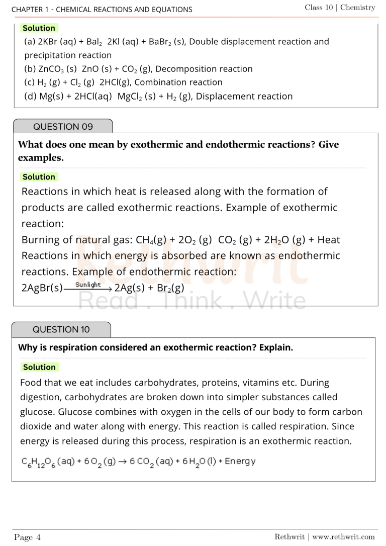 NCERT Solutions for Chapter 1 - Chemical Reactions and Equations ...