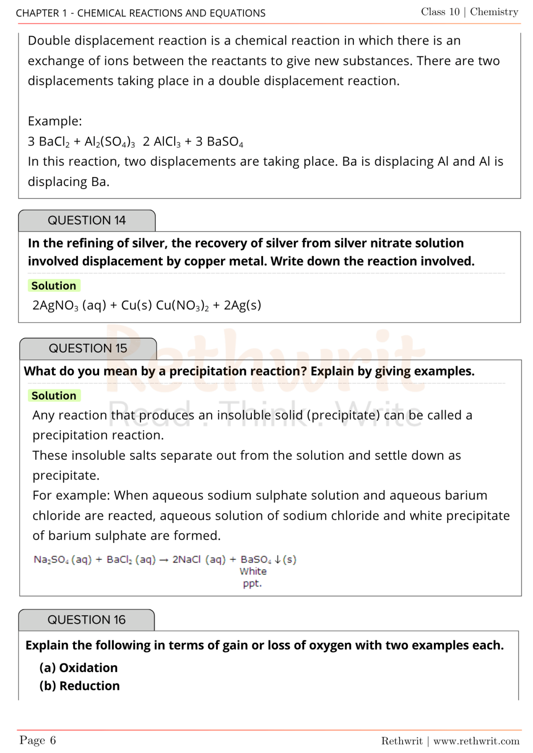 NCERT Solutions for Chapter 1 - Chemical Reactions and Equations ...