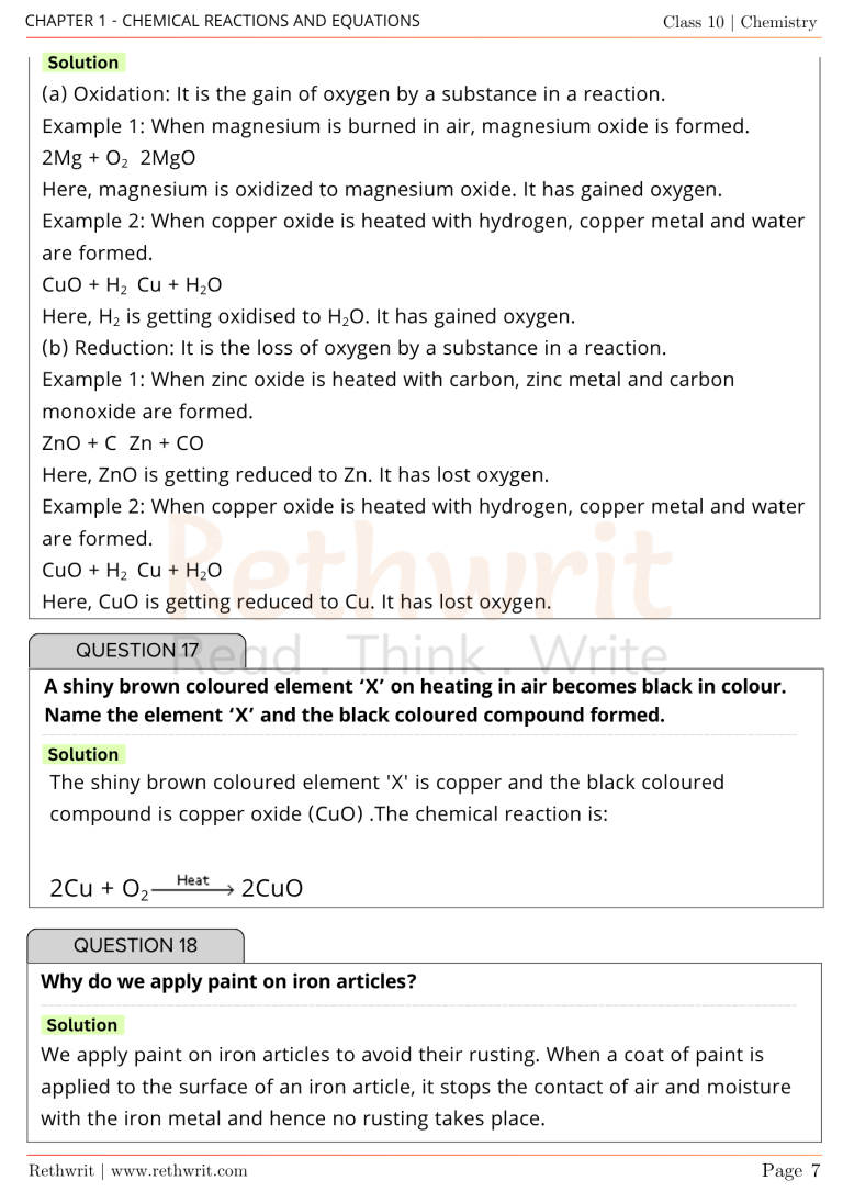 NCERT Solutions for Chapter 1 - Chemical Reactions and Equations ...