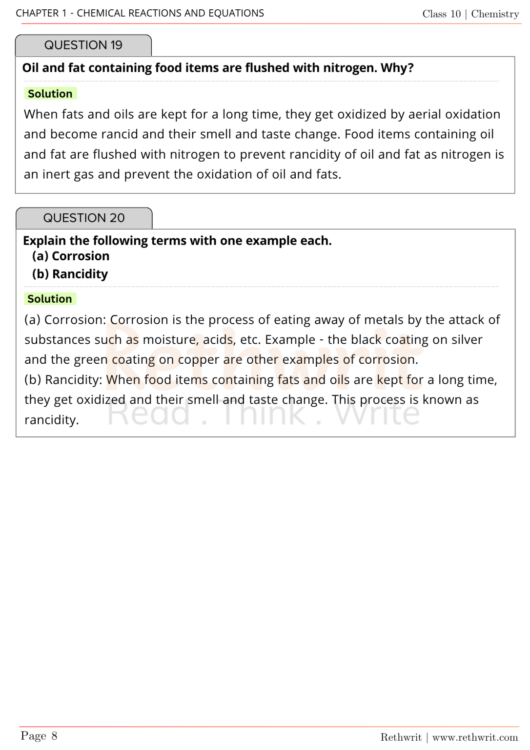 NCERT Solutions for Chapter 1 - Chemical Reactions and Equations ...