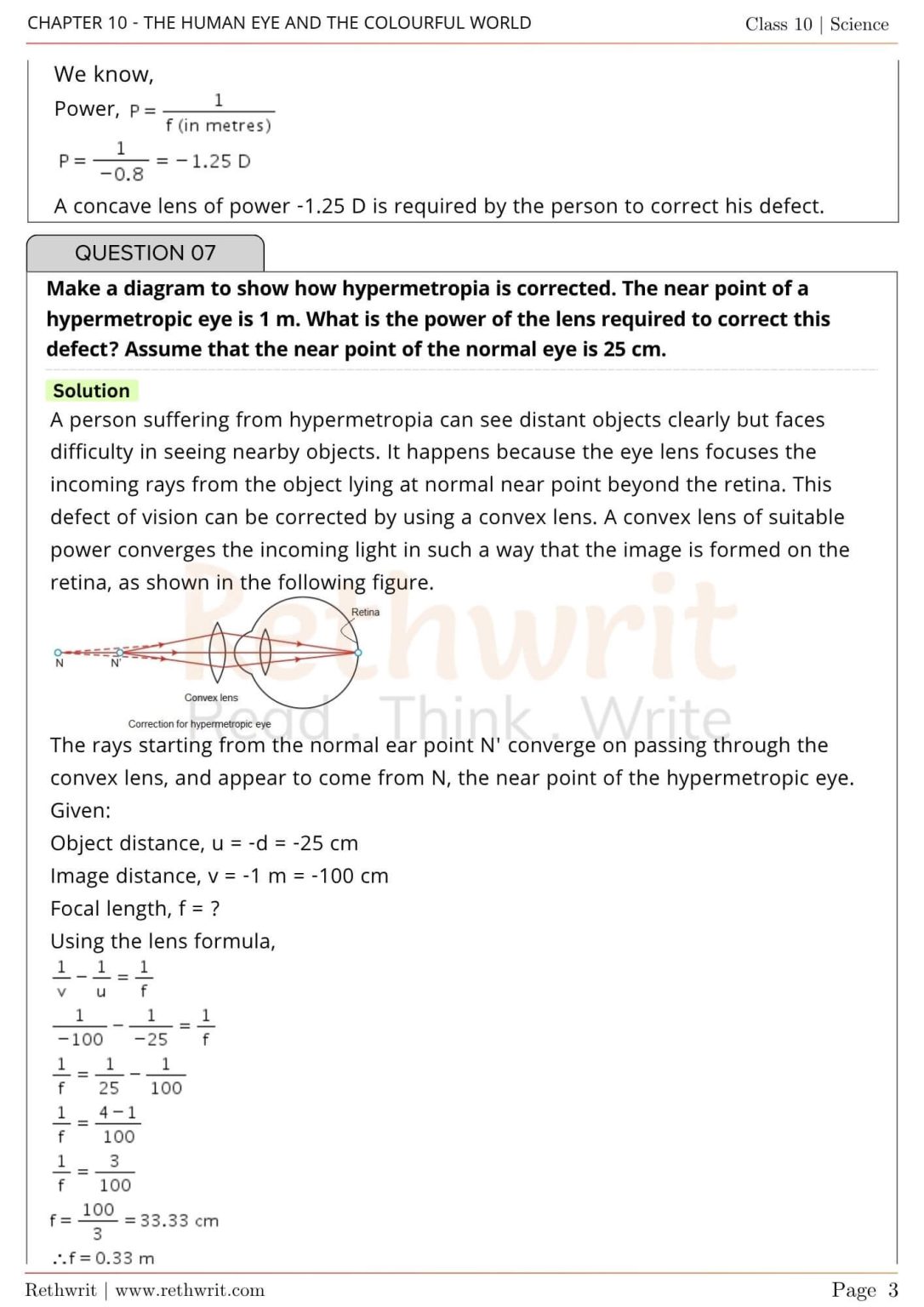 NCERT Solutions for Chapter 10 - The Human Eye and the Colourful World ...