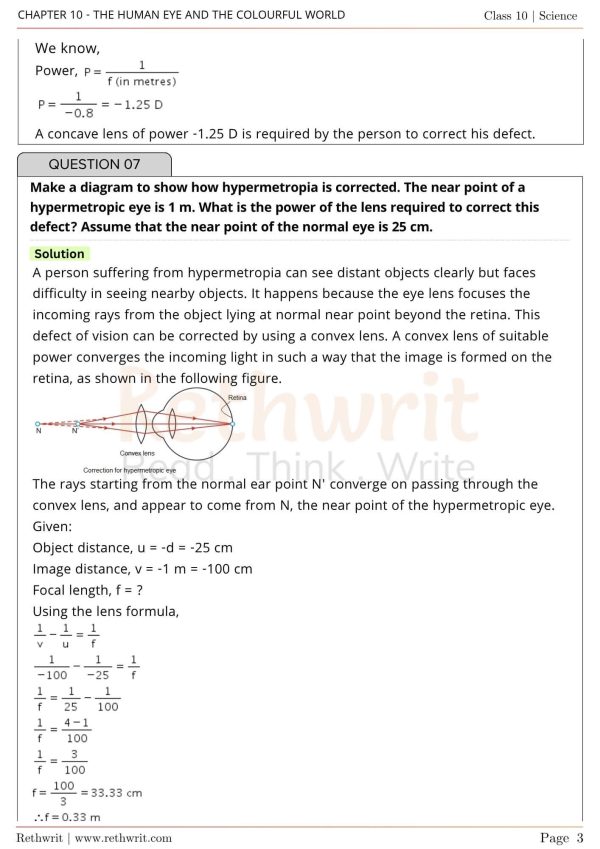 NCERT Solutions for Chapter 10 - The Human Eye and the Colourful World ...