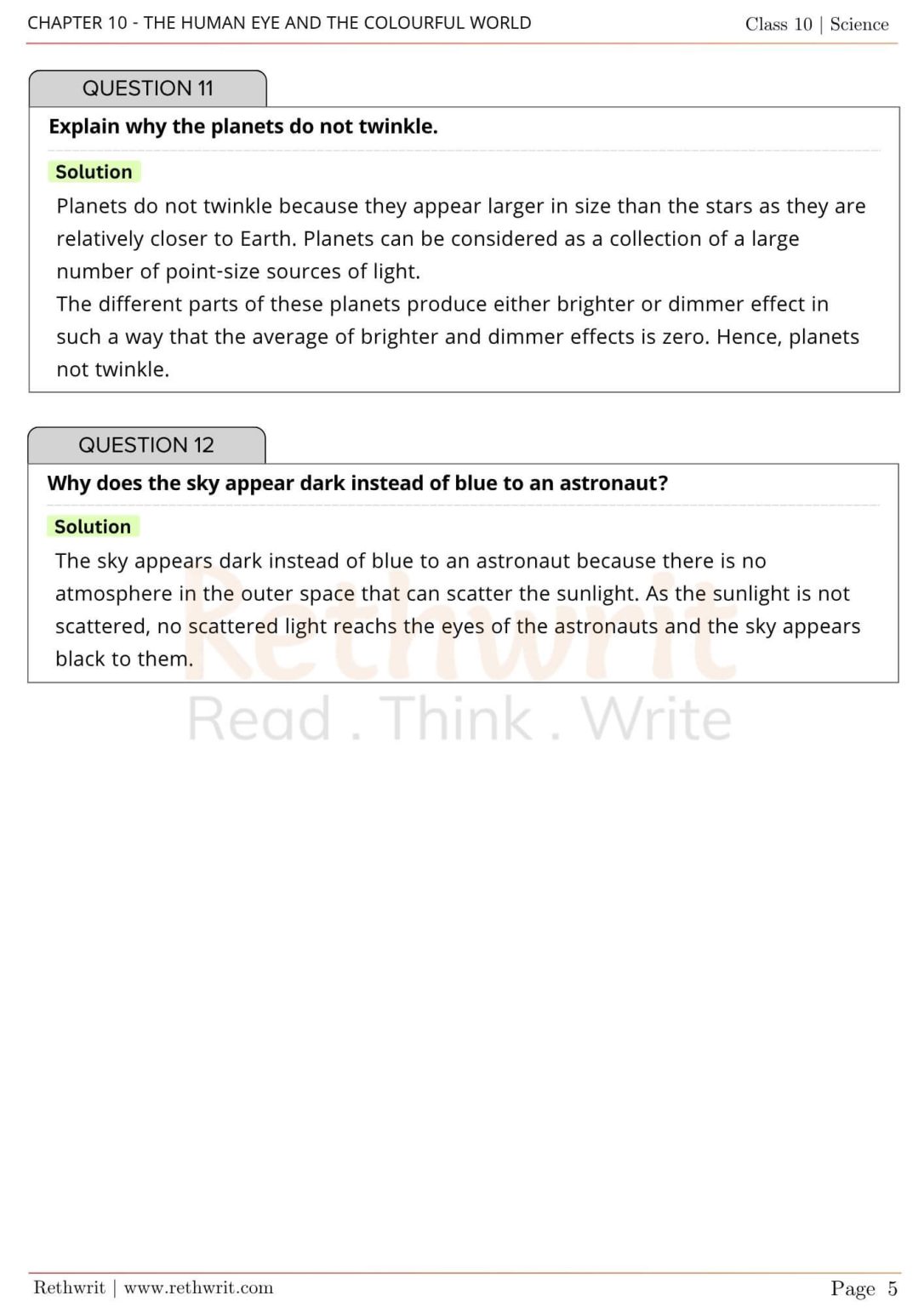 NCERT Solutions for Chapter 10 - The Human Eye and the Colourful World ...