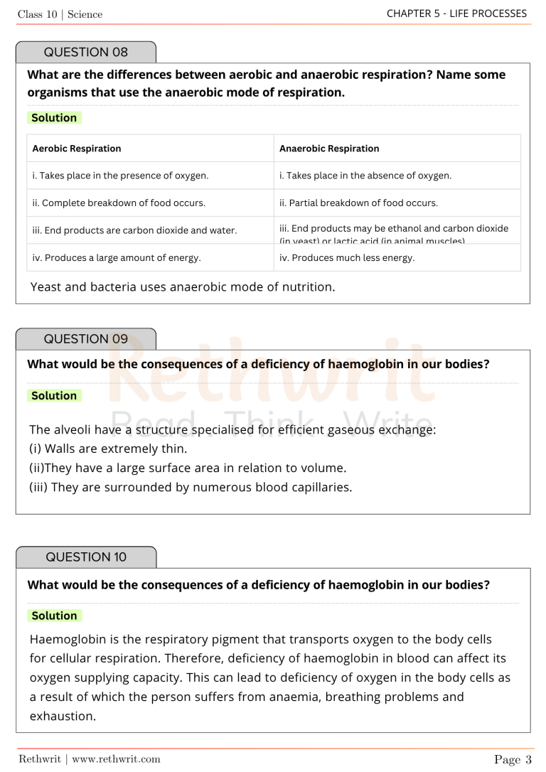 NCERT Solutions for Chapter 5 - Life Processes | Class 10 Science