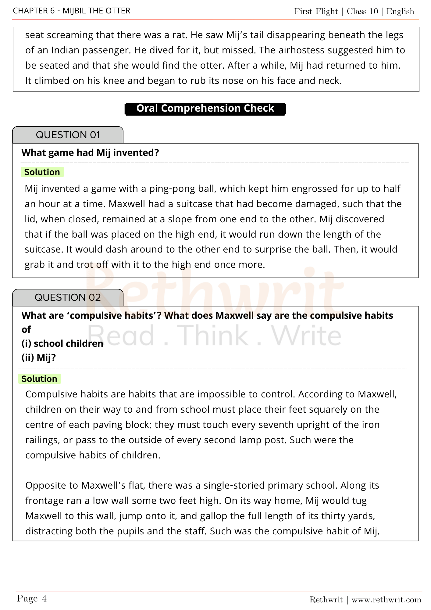 NCERT Solutions for Chapter 6 - Mijbil the Otter | Class 10 English ...