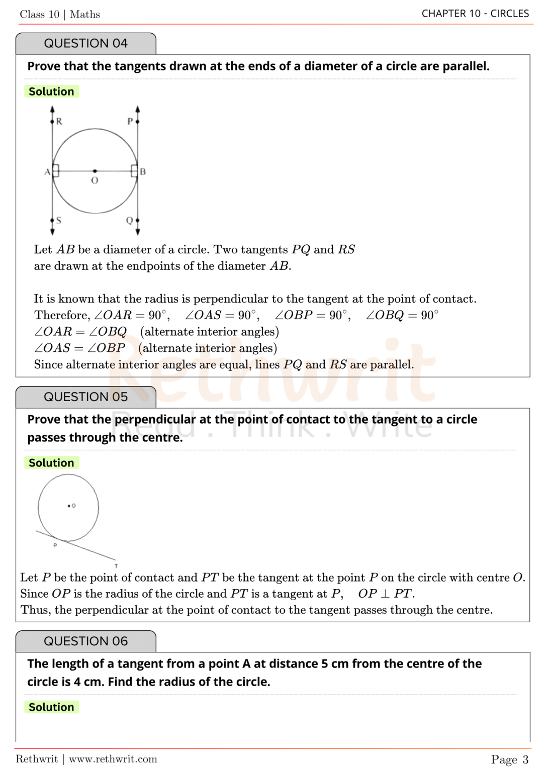 NCERT Solutions for Chapter 10 - Circles Class 10 Maths